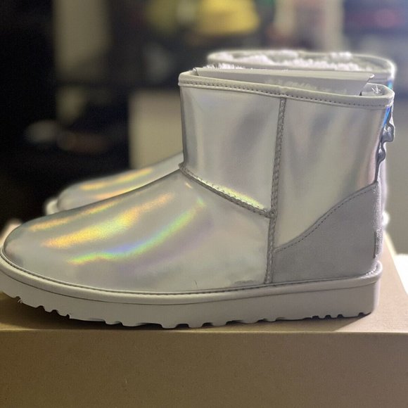 UGG | Shoes | Nib Ugg Womens Mini Irredescent Silver Shearling Lined ...